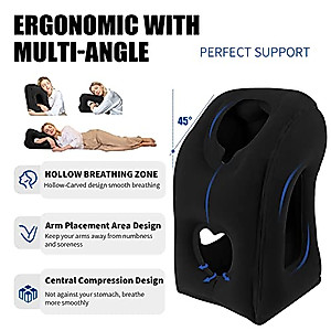 SAHEYER Inflatable Travel Pillow, Inflatable Neck Pillow for Airplane Travel Essentials and Office Nap, with 3D Eye Mask, Earplugs, Luggage Tag Initial & Portable Drawstring Bag (Black)