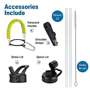 WEREWOLVES 32 oz Insulated Water Bottle With Paracord Handles & Strap & Straw Lid & Spout Lid,Reusable Wide Mouth Vacuum Stainless Steel Water Bottle for Adults (New-Yellow Green, 32 oz)