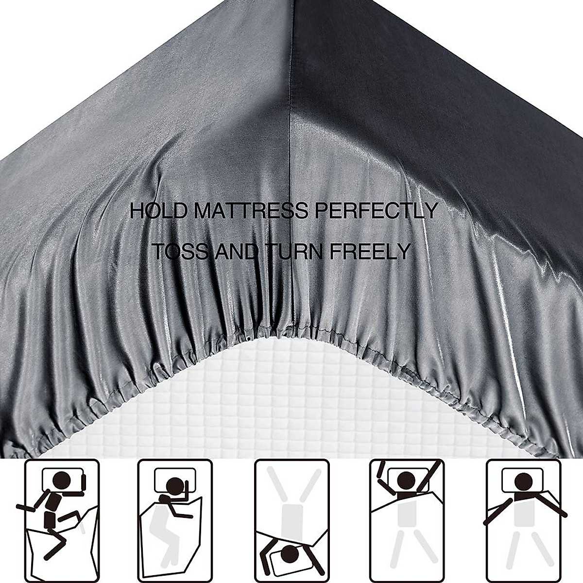 Satin Bed Sheets Full Size Sheet Sets, Grey Silk Sheets, 4 - Pieces Soft Bedding Set with 1 Deep Pocket Fitted Sheet,1 Flat Sheet,2 Pillowcase