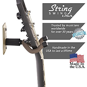 String Swing Guitar Hanger - Holder for Electric Acoustic and Bass Guitars - Stand Accessories Home or Studio Wall - Musical Instruments Safe without Hard Cases – Matte Gold MGCC11K …