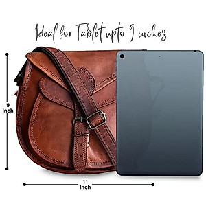 RUSTIC TOWN 11 inch Small Brown Leather Crossbody Satchel Bag Vintage Purses Handbags for Women