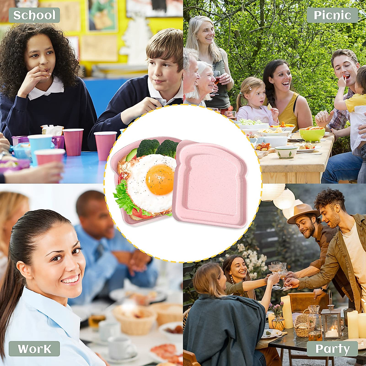 4Pcs Sandwich Containers for Lunch Boxes, Reusable Sandwich Box Container for Kids, Sandwich Holder Bread Container for Adults, BPA Free, Microwave & Dishwasher Safe, School, Office, Camping