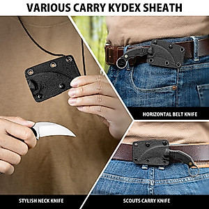 NedFoss VULTURE EDC Fixed Blade Neck Knife, 2.3" 14C28N Steel Full Tang Claw Knife with Kydex Sheath, G10 Handle and Adjustable Belt Clip - Utility Belt Knife w/Necklace for Men Women