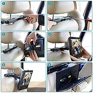 WONNIE 10.5'' Car DVD Player Dual Portable DVD Players for Headrest with 5 Hours Rechargeable Battery, Two Mounting Brackets, Support USB/SD/Sync TV,Last Memory, AV Out & in ( 1 Player+1 Monitor )