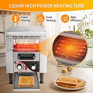 WICHEMI Commercial Conveyor Toaster, 150 Slices/Hour Heavy Duty Stainless Steel Commercial Toaster Oven Electric Restaurant Toaster 1300W Electric Conveyor Belt Toaster for Toast Bun Bagel Bread