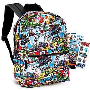 Marvel Avengers Backpack for Boys Girls Kids -- 2 Pc Bundle with 16" Marvel Comics Avengers School Backpack Bag And Stickers (Avengers School Supplies)