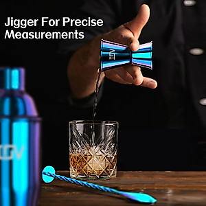 IOV Cocktail Shaker Bar Set, 24oz Martini Shaker with Built-In Strainer, Bar Tool Kit with Recipes Booklet, Professional Stainless Steel Large Bartender Drink Shaker Margarita alcohol Mixer-Rainbow