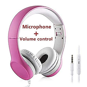 YUSONIC Toddler Headphones for Kids,Two Audio Port for Sharing, Children Headphones for Kids with mic & Volume Limiting,Boys Girls Baby cellphones Class Travel uses (Pink)
