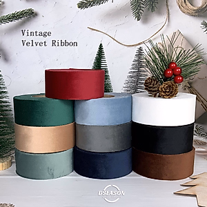 Velvet Ribbon Set 1.5" x 10 Yards, 1 Rolls, Dseason Handmade Dusty Blue Velvet Ribbon Set for Gift Wrapping & Bow Making, Christmas Tree, Wreath Decoration, DIY Crafts Decoration