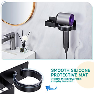 Hair Dryer Holder Wall Mounted, Black Blow Dryer Holder, Stainless Steel Hair Tool Organizer for Hair Straightener Holder, Adhesive Hairdryer Holder Storage Curling Iron Holder for Bathroom Salon