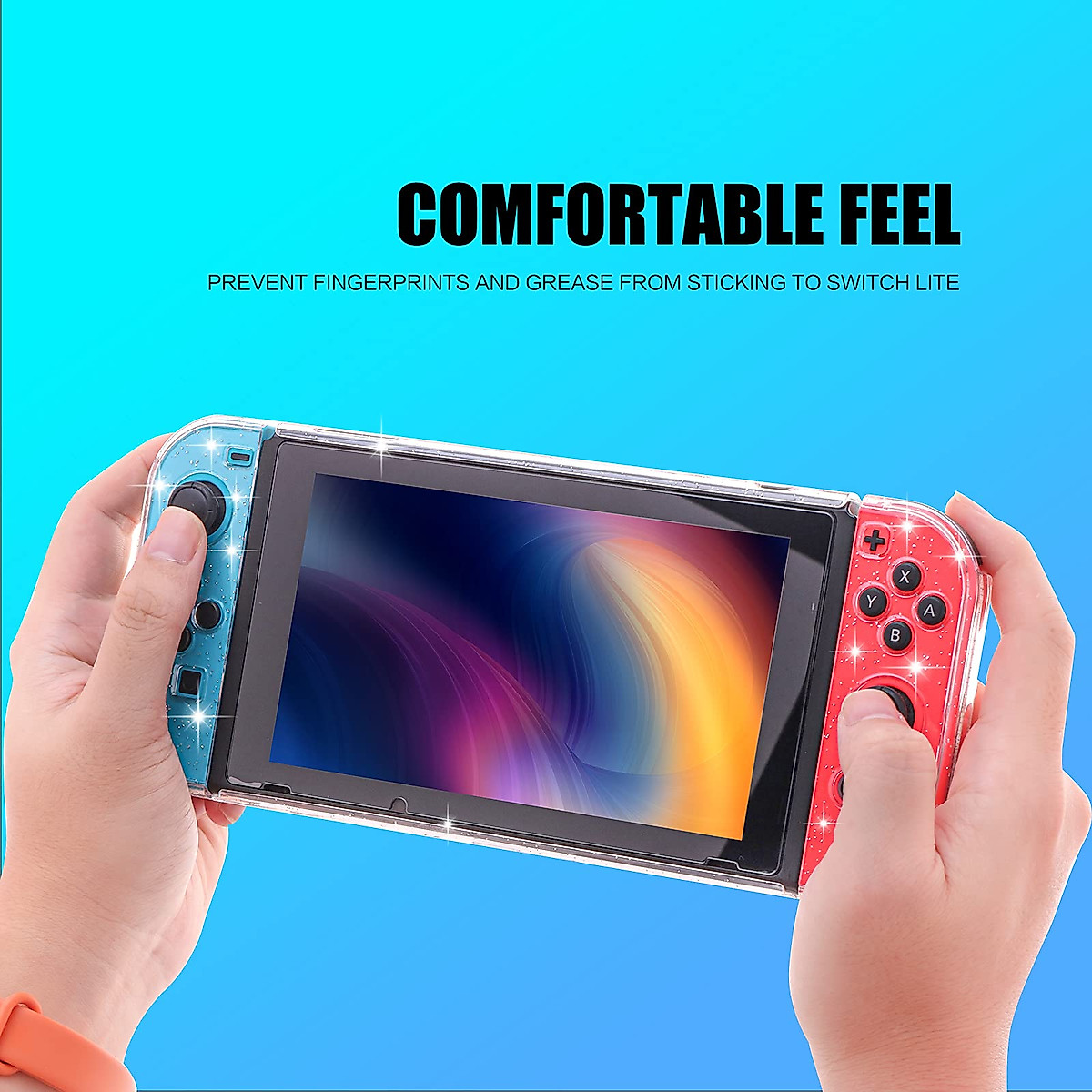 Switch Clear Glitter Case, Switch Protective Case with Tempered Glass Screen Protector and Thumb Grip Caps