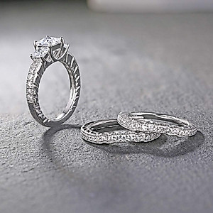 2.8 Ctw Moissanite Princess Cut Wedding Ring Set for Women White Gold 3 Pieces 3 Stone Bridal Ring Set Engagement Ring Set 10K 14K 18K Gold Bridal Set Anniversary Promise Rings for Her(14K)