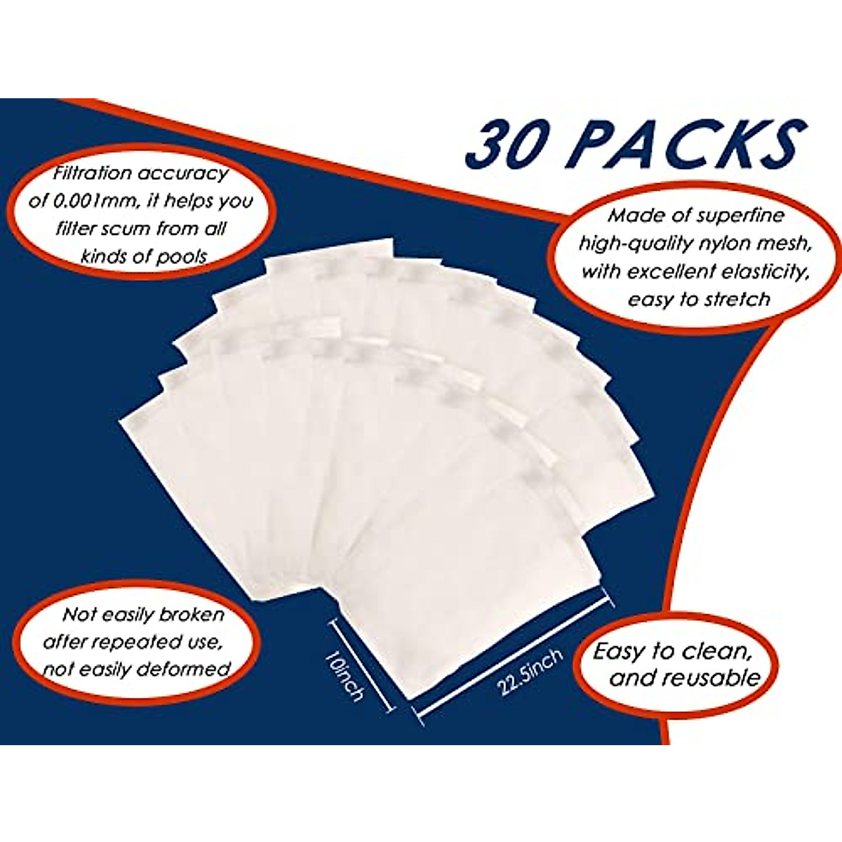 APLUSTE 30-Pack of Pool Skimmer Socks, Pool Filter Socks for Filters, Baskets, and Skimmers - The Ideal Sock/Net/Saver to Protect Your Inground or Above Ground Pool