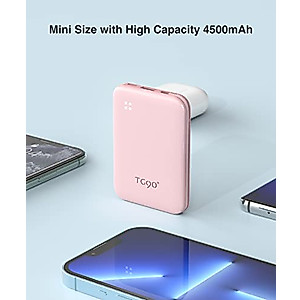 TG90 4500mah Small Portable Power Bank Built-in Cable, Ultra Slim Portable Cell Phone Battery Pack Charger Compatible with iPhone 14/14 Pro/13/13 Pro Max/12/12 Pro Max/11/11 Pro Max/X/XS/SE/8 and More