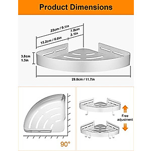 TRUSTLIFE Corner Shower Caddy 2-Pack - Adhesive Corner Shelf with Hooks for Inside Shower, No Drilling & Rustproof Shower Storage Rack for Bathroom, Wall Mount Bathtub Caddy Shelf Organizer - Silver