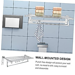 Homoyoyo 1 Set Towel Rack Wall Mounted Shelves Wall Towel Rack Wall Hanging Shelves Bath Towel Rack Shower Organizer Cosmetic Holder Aluminum Silver Toilet Towel Rack Bathroom Towel Holder