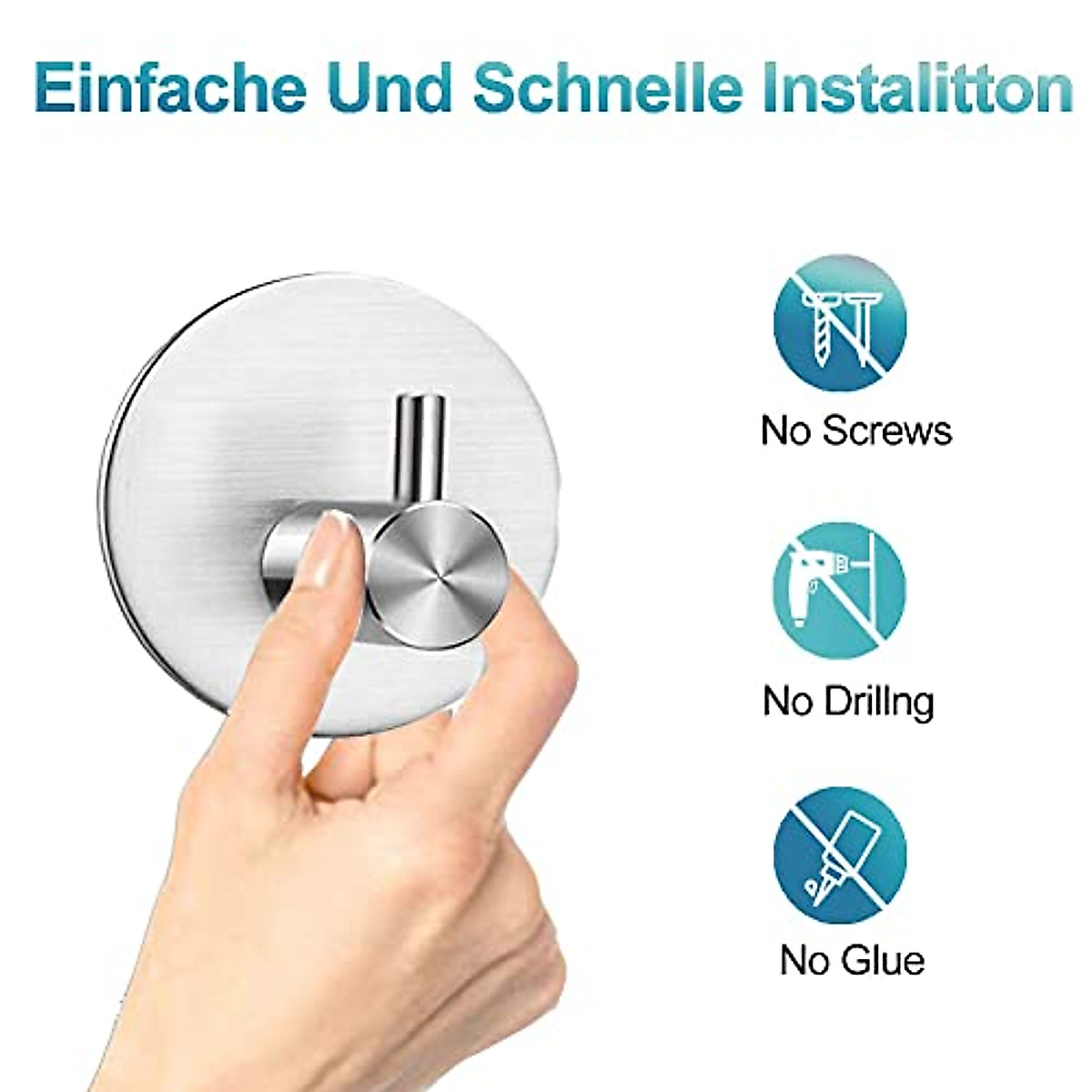 Aeiniwer Self Adhesive Hook Stainless Steel Waterproof Hook Sticky Hook Nailless Hook for Door Wall Home Bathroom Kitchen, Round, 4 Pack