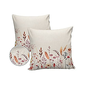 Outdoor Throw Pillow Covers Waterproof Pillow Cases 18x18In,Botanical Flower on Vintage Decorative Pillow Covers Cushion Cases for Couch Sofa Patio Garden,2 Pack Sketch Floral Art Retro Linen