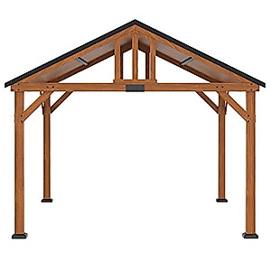 Outsunny 11' x 12' Hardtop Gazebo with Wooden Frame and Waterproof Asphalt Roof, Permanent Pavilion Gazebo Canopy, for Garden, Patio, Backyard, Deck, Porch, Brown