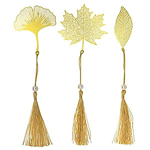 Micro Traders 3PCS Leaf Bookmarks Classical Vintage Hollow Metal Bookmarks with Tassel Retro Elegant Book Page Marks for Friends Family Classmates Reading Supplies Gold (318_CR)