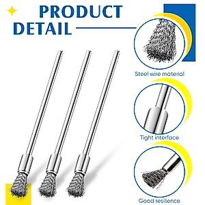 10 Pcs Wire Brush Extended Steel Cleaning End Brushes Pen Stainless Steel Wire Brush 3 mm Mandrel Rust Paint Removal Bits Polishing Rotary Tool Accessories, 6 mm End Brush