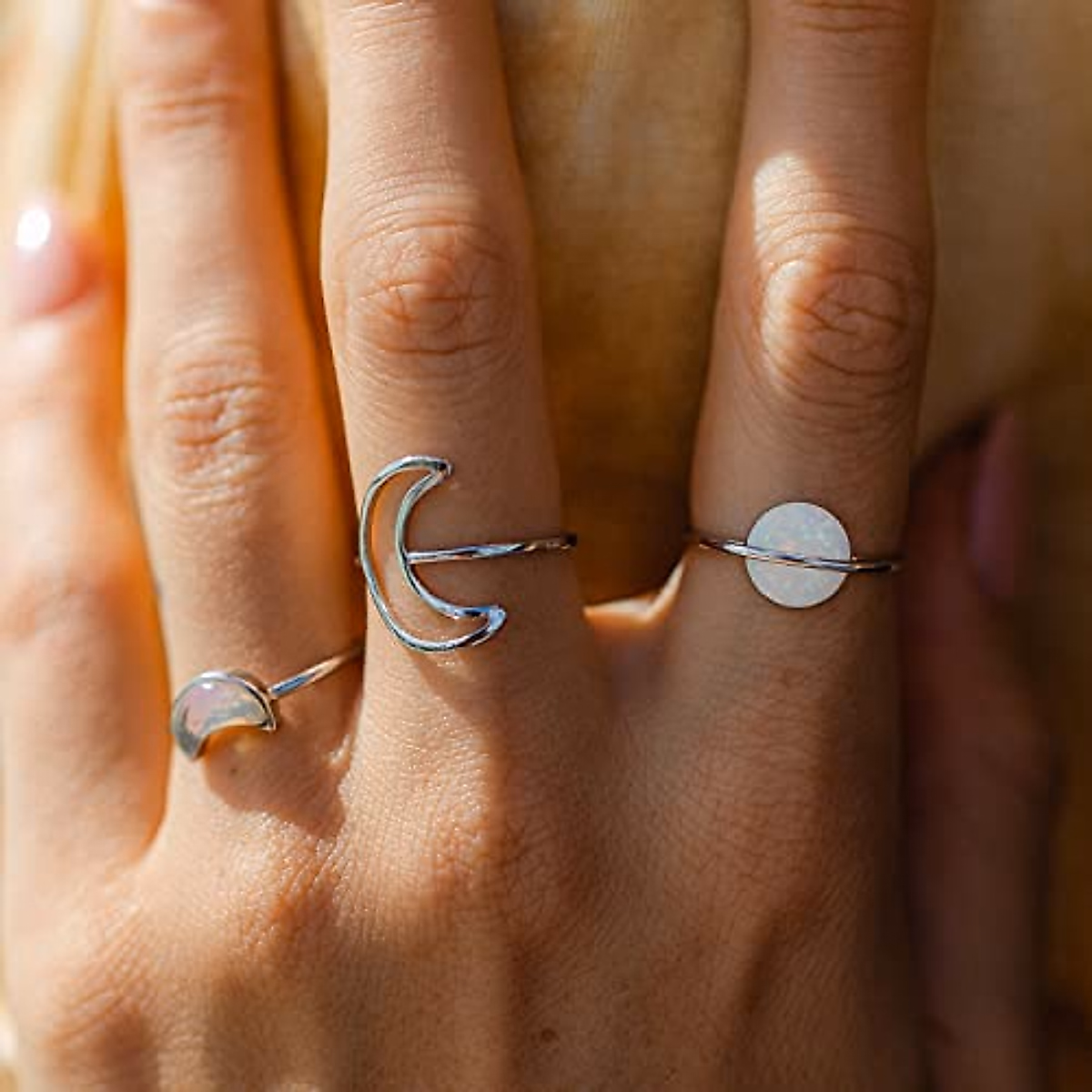 Pura Vida Ring Silver White Opal Saturn Ring - Handmade Ring with Synthetic Opal, Brass Base with Rhodium Plating - Silver Rings for Women, Cute Rings for Teen Girls, Boho Jewelry for Women - Size 9