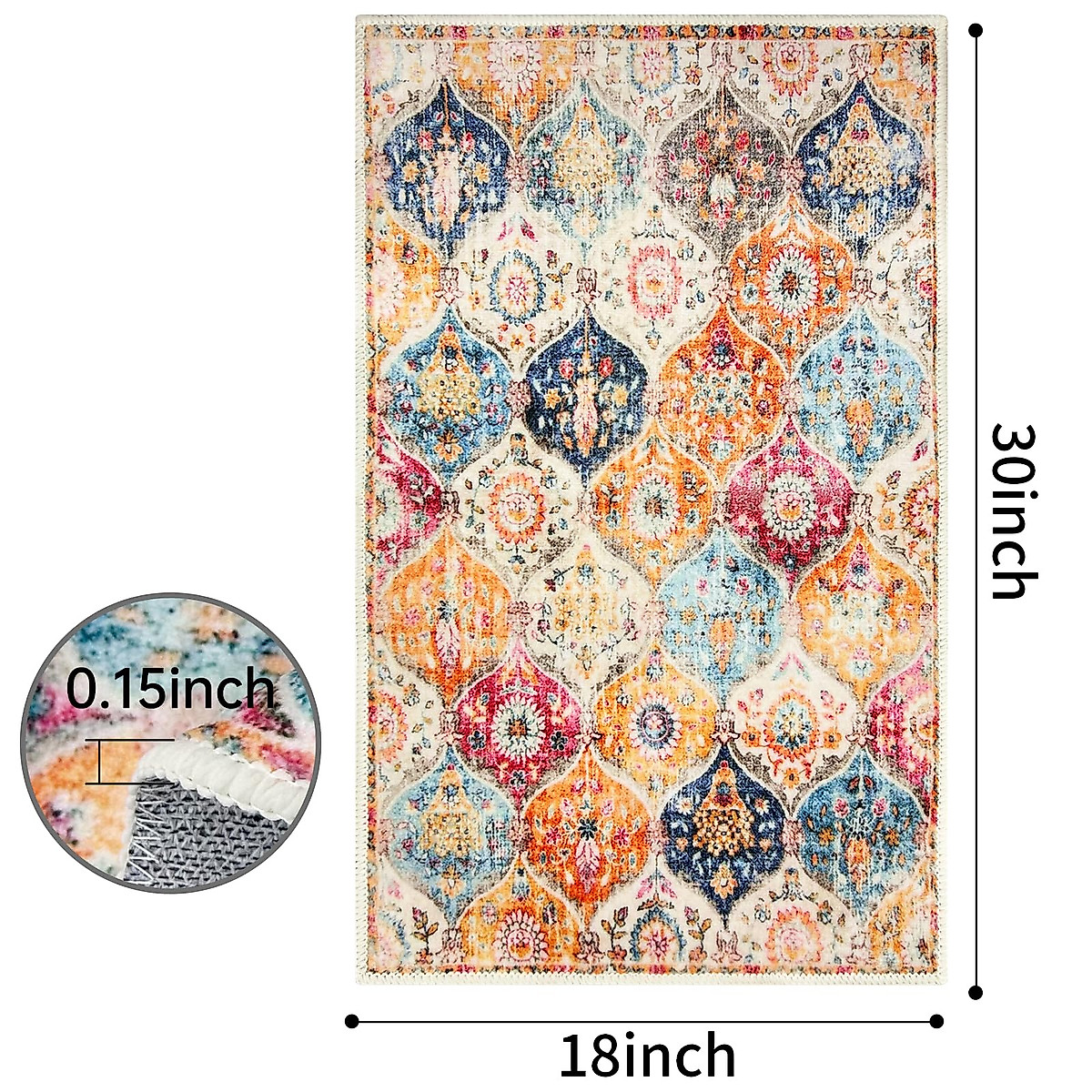 2 Pcs Washable Indoor Doormat 18" x 30" Non Slip Retro Floor Mat Area Rug Absorbent Entrance Rug Distressed Rug, Accent Throw Rug for Bedroom Kitchen Entryway Bathroom(Cream)