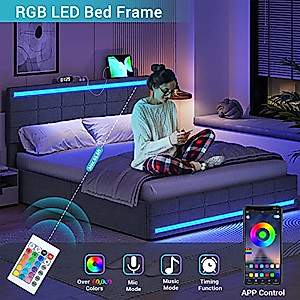 Tiptiper LED Bed Frame Queen Size with 2 USB Ports, LED Headboard & Footboard,Platform Bed Frame Queen Size with Storage Drawers, No Box Spring Needed, Easy Assembly, Dark Grey