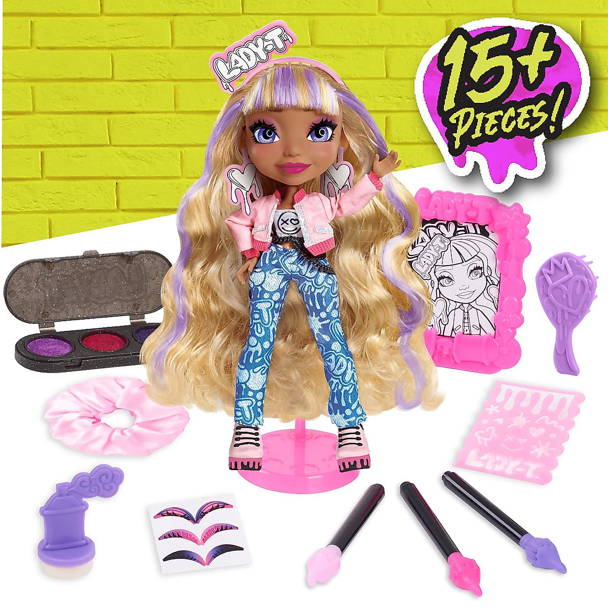 Just Play Art Squad Lady T 10-inch Doll & Accessories with DIY Craft Stencil Project, Kids Toys for Ages 3 Up