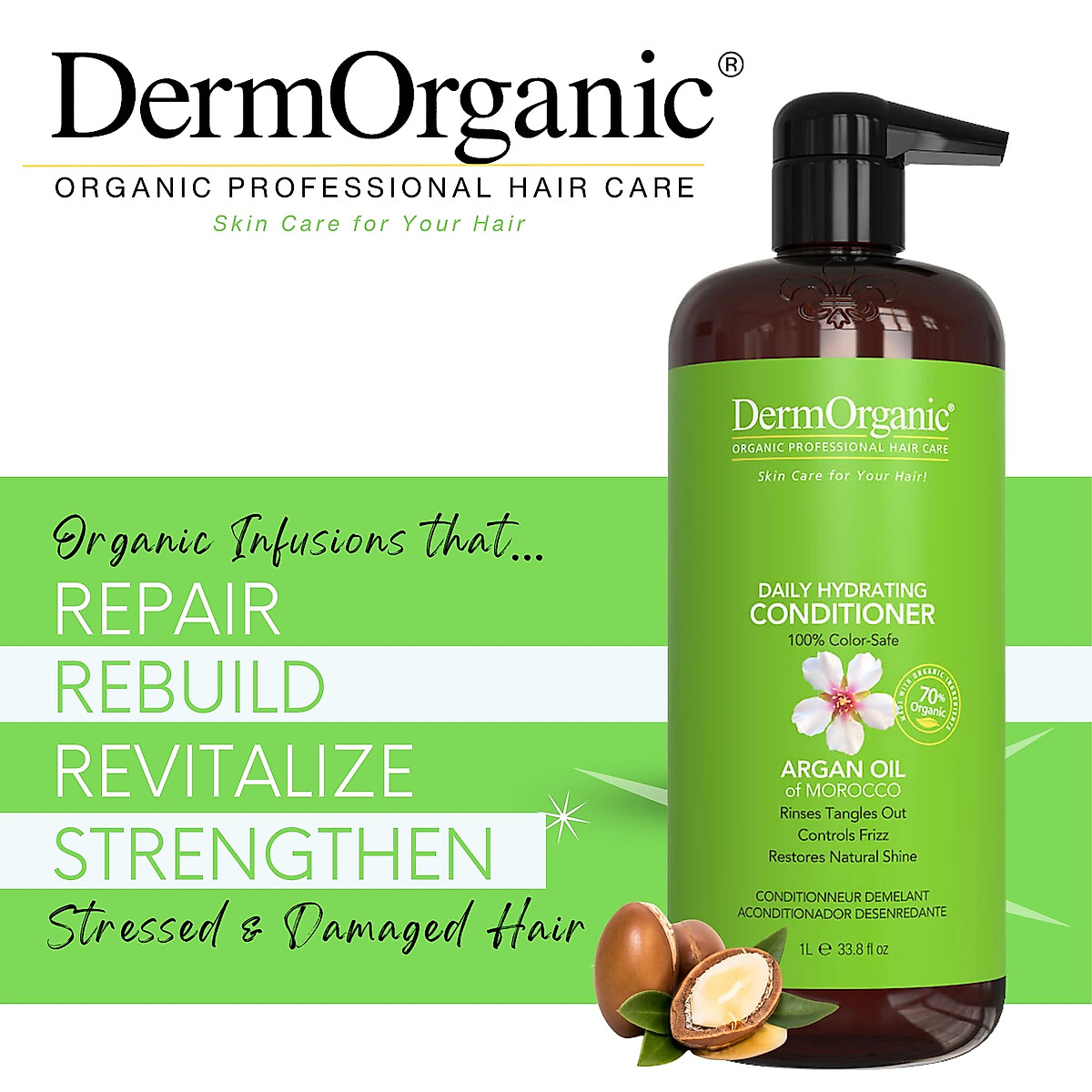 DermOrganic Argan Oil Daily Hydrating Hair Care-Sulfate Free & Color Safe-CONDITIONER 33.8 oz