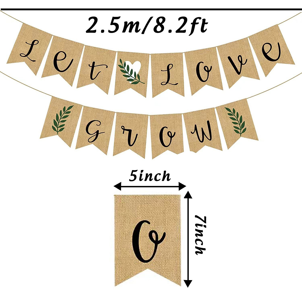 Adurself Let Love Grow Burlap Banner with Flower Pattern for Wedding Baby Shower Succulent Bridal Shower Anniversary Christmas Valentine's Day Party
