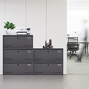 TOMOSLTER Biometric Fingerprint Lateral File Cabinet, Large Drawer Metal Filing Cabinet with Hanging Rod for Letter, A4, documents and so on, for Home Office Using, Assembly Required