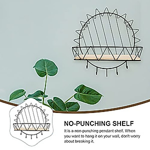 HEALLILY Floating Shelves with 5 Hooks Black Iron Wire Wall Decor Rustic Wall Shelf Rack Wall Mounted Hanging Storage Shelf for Bathroom Bedroom Kitchen Living Room Office