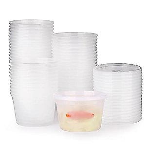 [48pack 16oz]FULING Plastic Containers With Lids Deli Disposable Food Storage Takeout Containers Airtight BPA-Free Leakproof Round Bowls for Soup Salad Restaurant Supplies With Clear Lids