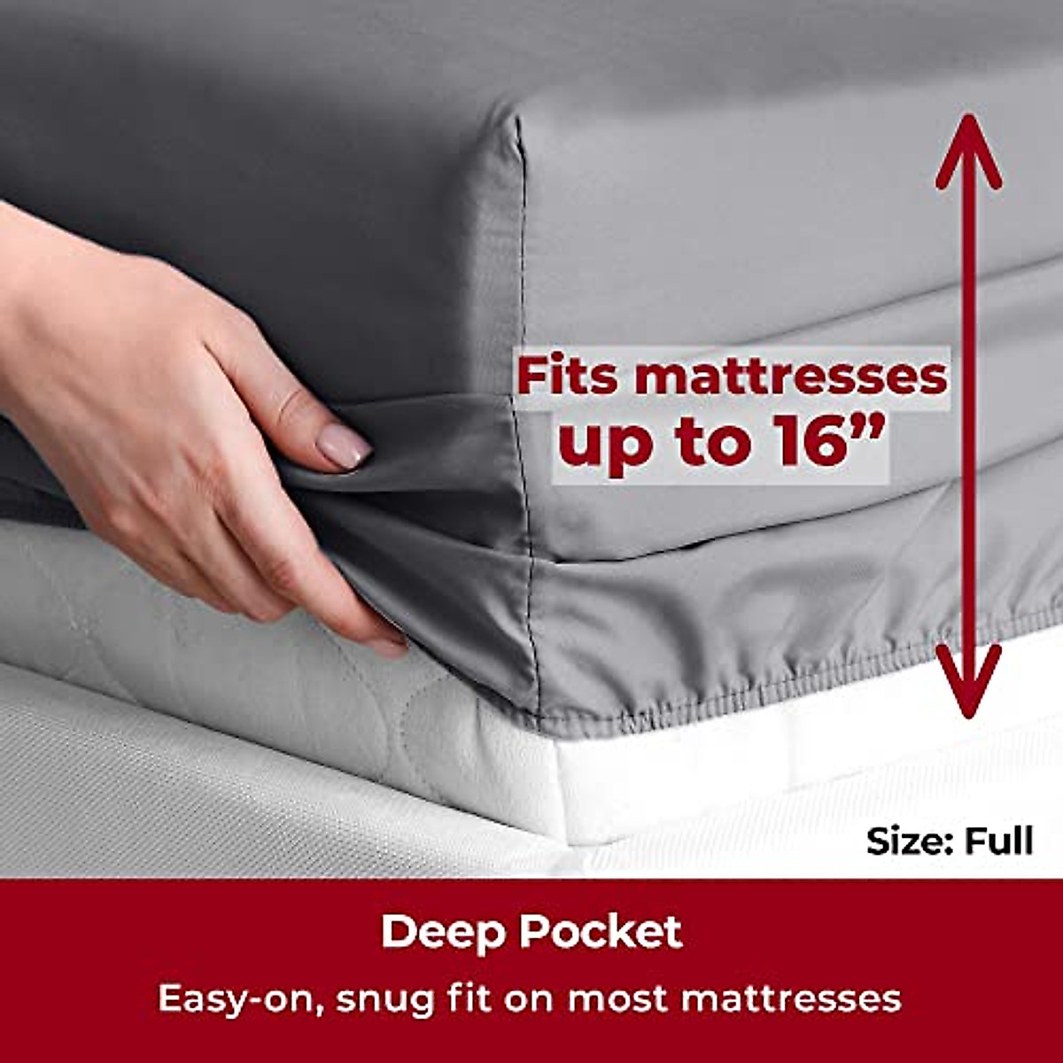 Mellanni Full Size Sheet Set - 4 Piece Iconic Collection Bedding Sheets & Pillowcases - Luxury, Extra Soft, Cooling Bed Sheets - Deep Pocket up to 16 inch - Wrinkle, Fade, Stain Resistant (Full, Gray)