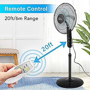 Simple Deluxe Pedestal Stand Fan with Remote Control for Indoor, Bedroom, Living Room, Home Office & College Dorm Use,3 Speed, Black, 16 Inch