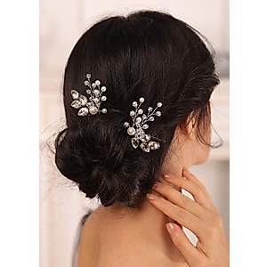 Kercisbeauty 2pcs Silver Hair Pins for Women Wedding Bridal Hair Piece Set Pearl Jewelry for Women Special Occasion