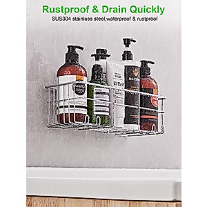 SMARTAKE Shower Caddy Bathroom Organizer with Soap Holder and 6 Hooks, Adhesive Shower Deep Basket Shelf Big Capacity, Rustproof 304 Stainless Steel Shower Rack Storage Shampoo for Bathroom 3 Pack