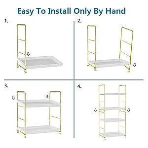 Sekepingo 2-Tier Makeup Perfume Counter Organizer, Bathroom Countertop Shelf Vanity Bedroom Storage Tray,Kitchen Spice Rack Standing Shelf(Gold,White)