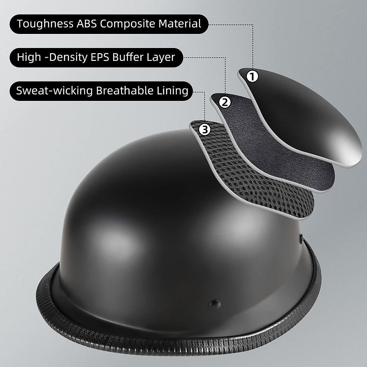 German Style Motorcycle Helmet, Thin Skull Cap Half Helmet for Adult Men Women, Novelty DOT Half Shell Helmet, Retro Half Face Helmet for Cruiser Scooter Chopper, DOT Approved (Matte Black, Large)