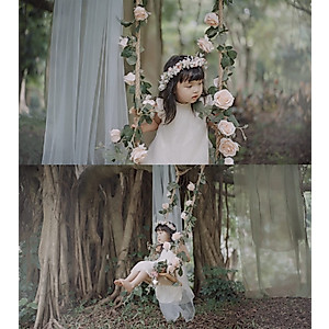 Floral Fall Camellia Flower Crown Rose Headpiece Wedding Bridal Flower Girl Halo Maternity Photo Props FL-03 (Pink Flower with Babysbreath)