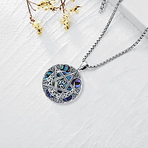 LOOVE Wiccan Pentagram Necklace for Women Sterling Silver Abalone Shell Pentacle Pendant Pagan Jewelry (A-Pentagram)