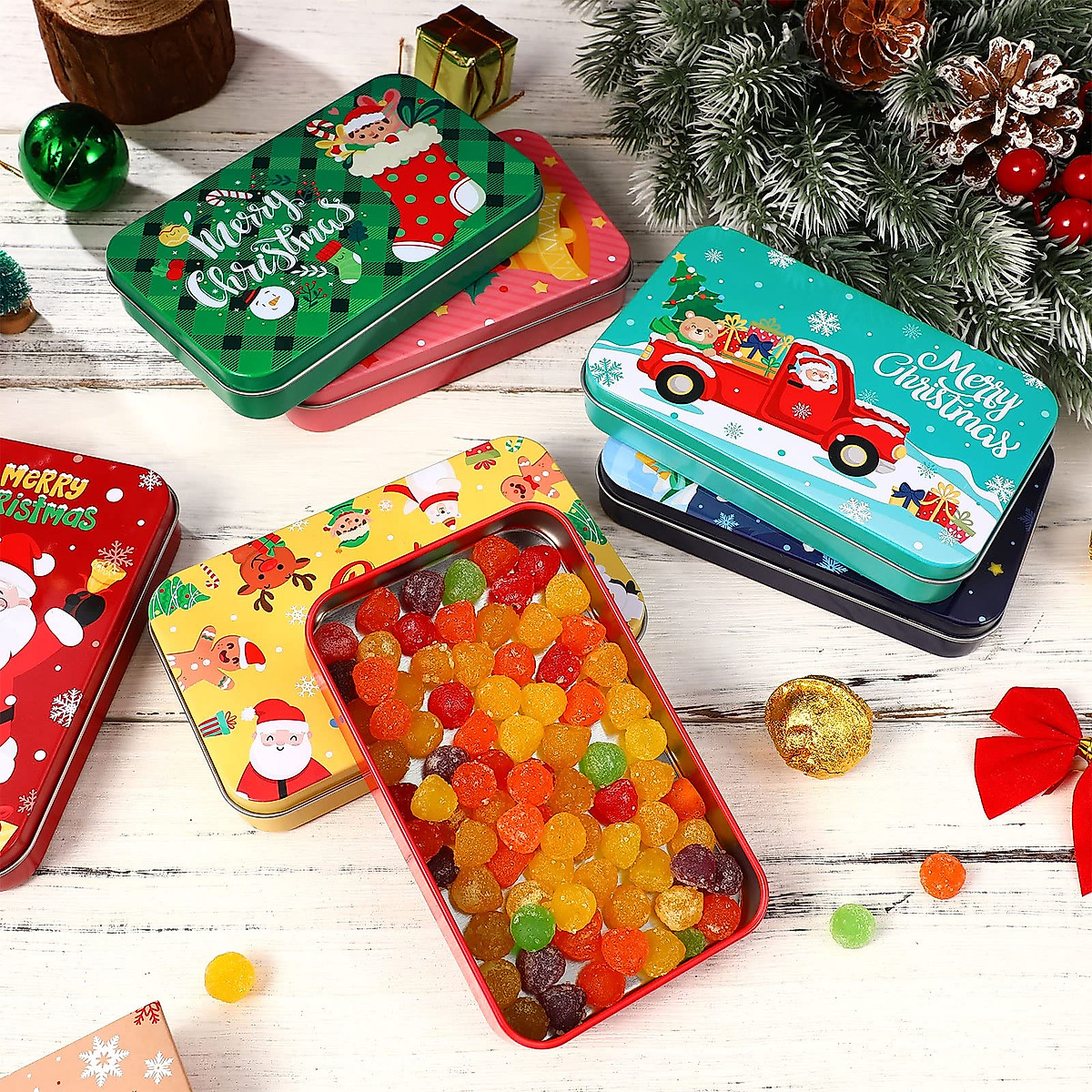 Christmas Gift Card Holder Boxes: 8PCS Gift Card Holder with Lids and Greeting Card Holiday Tins Holders for Christmas Party Favors