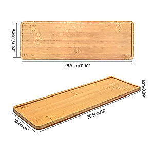 YCDC Mini Rectangular Bamboo Tray, 12x4x0.39 Inch, Suitable for Decor, Planters, and Drainage