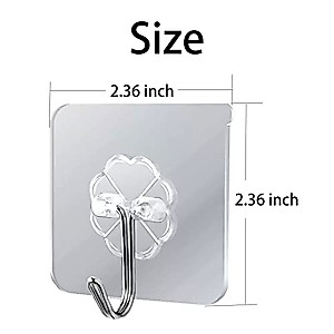 Cenland Wall Hooks 20lb(Max) Transparent Reusable Seamless Hooks,Waterproof and Oilproof,Bathroom Kitchen Heavy Duty Self Adhesive Utility Hooks (20 Pack)