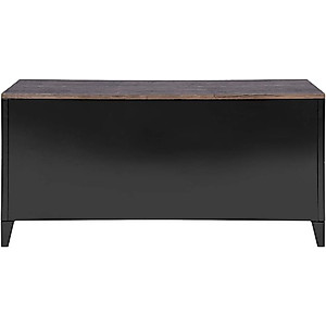 FurnitureR Office File Storage Console Cupboard Metal Cabinet 3 Door Cupboard Locker Organizer with Walnut MDF Top Black Metal Frame