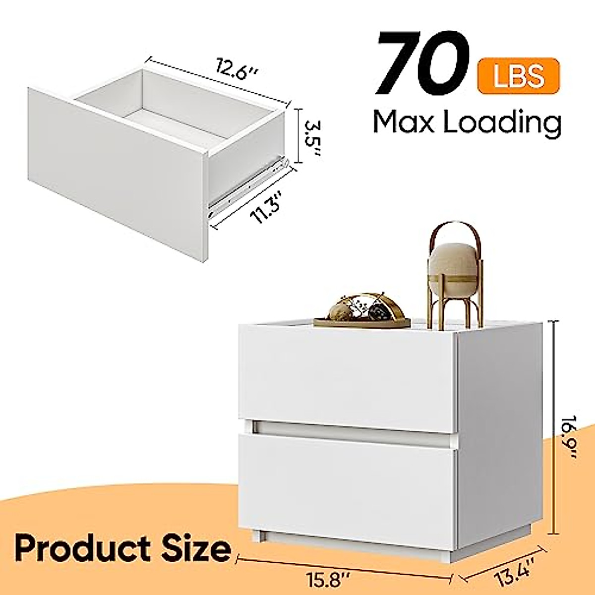 furtble Stackable 2 Drawer Dresser, Small Dresser for Closet, Modern Nightstand for Bedroom, End Table with Storage Drawer for Entryway, Beside Furniture Drawer Chest, 15.8 in, White