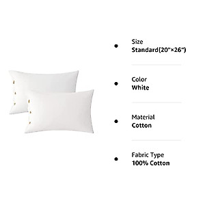 JELLYMONI White 100% Washed Cotton Standard Pillowcases Set, 2 Pack Luxury Soft Breathable Pillow Covers with Button Closure(Pillows are not Included)