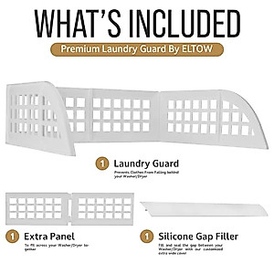 ELTOW Laundry Guard with Silicone Gap Cover, Magnetic Fence for Washer/Dryer to Keep Clothes from Falling Behind, with 8 Strong Magnets, Laundry Room Accessories, Fits Most Washers （White）