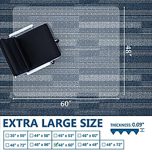 Large Office Carpet Chair Mat, 48” x 60” Desk Chair Mat for Low Pile Carpeted Floors, Easy Glide Floor Protector for Rolling Chair, Plastic Mat for Home, Office (Rectangle)